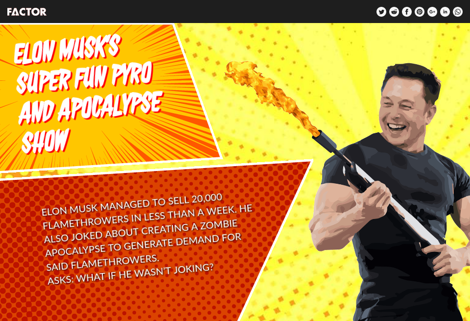 Elon Musk’s Super Fun Pyro and Apocalypse Show - Factor Spring 2018