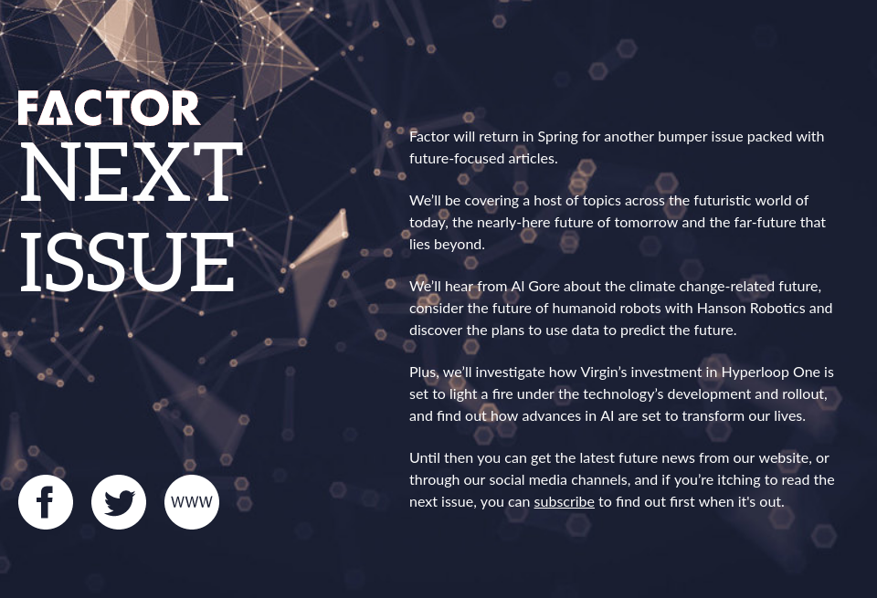 Next Issue - Factor Winter 2017